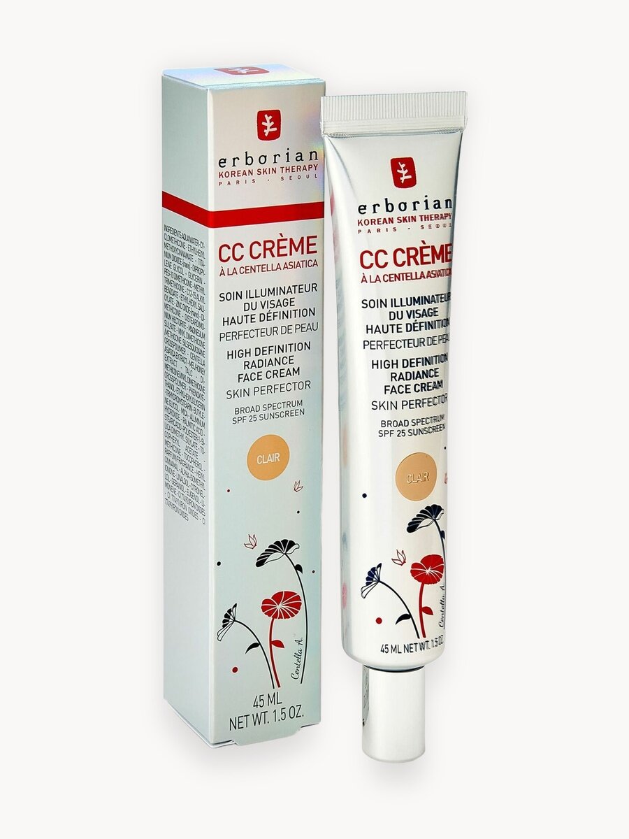 Erborian CC CREME Совершенное сияние Светлый CC крем для лица тональный с SPF 25 увлажняющий, корейская косметика 45 мл