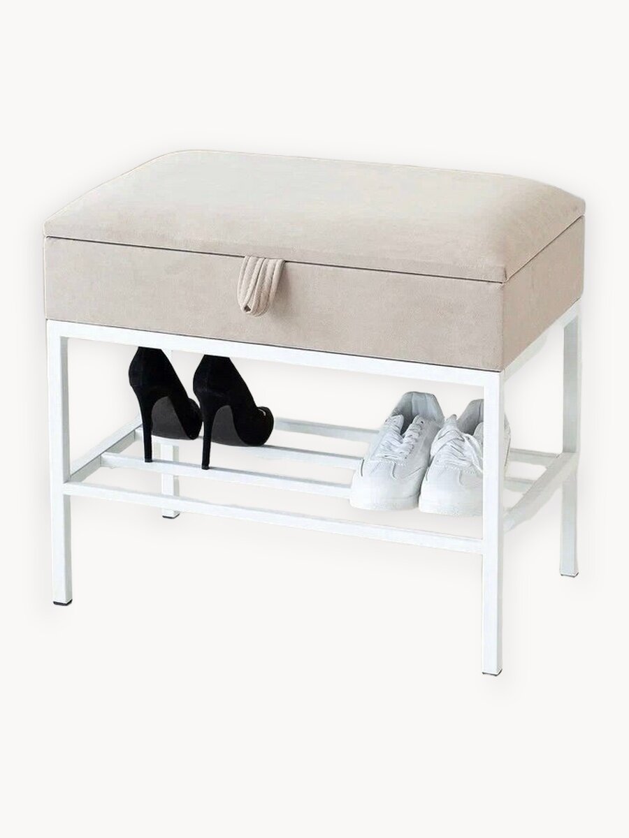 Банкетка в прихожую с мягким сиденьем, ящиком и полками для обуви 60х35х51см