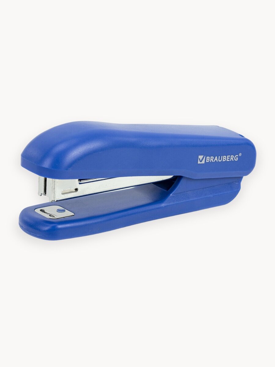 Степлер канцелярский для бумаги, скобы №10 Brauberg "SX-19", с антистеплером, до 12 листов, синий, 228588