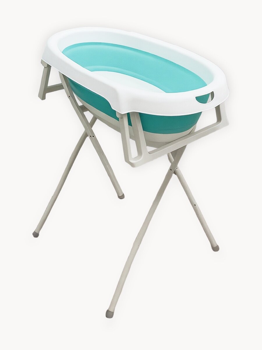 Ванночка для купания новорожденных и малышей складная, с подставкой и сливным шлангом, голубая, 87х46х21 см