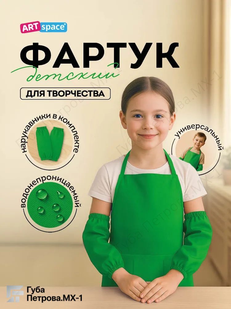 Фартук с нарукавниками ArtSpace, 48,5*39,5см, 2 кармана, зеленый