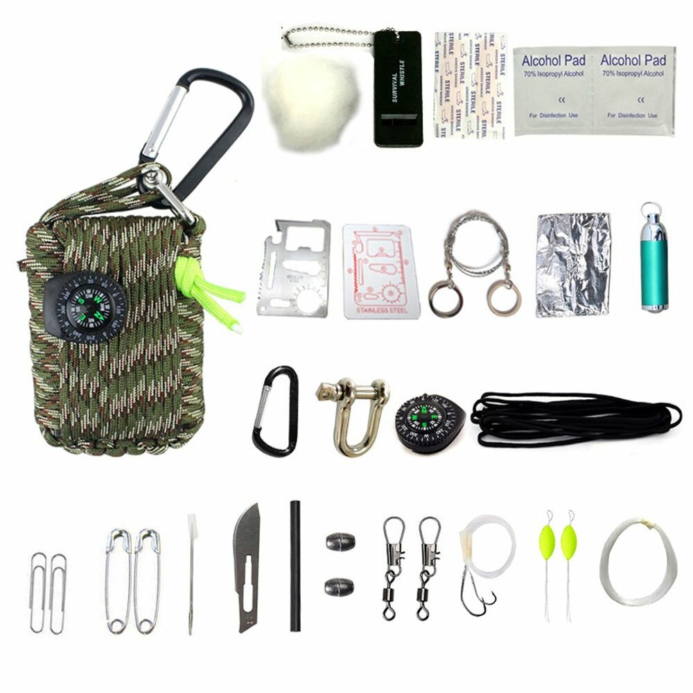 29 в 1 Wild Adventure Набор для выживания с аптечкой, фонарем и рыболовными аксессуарами