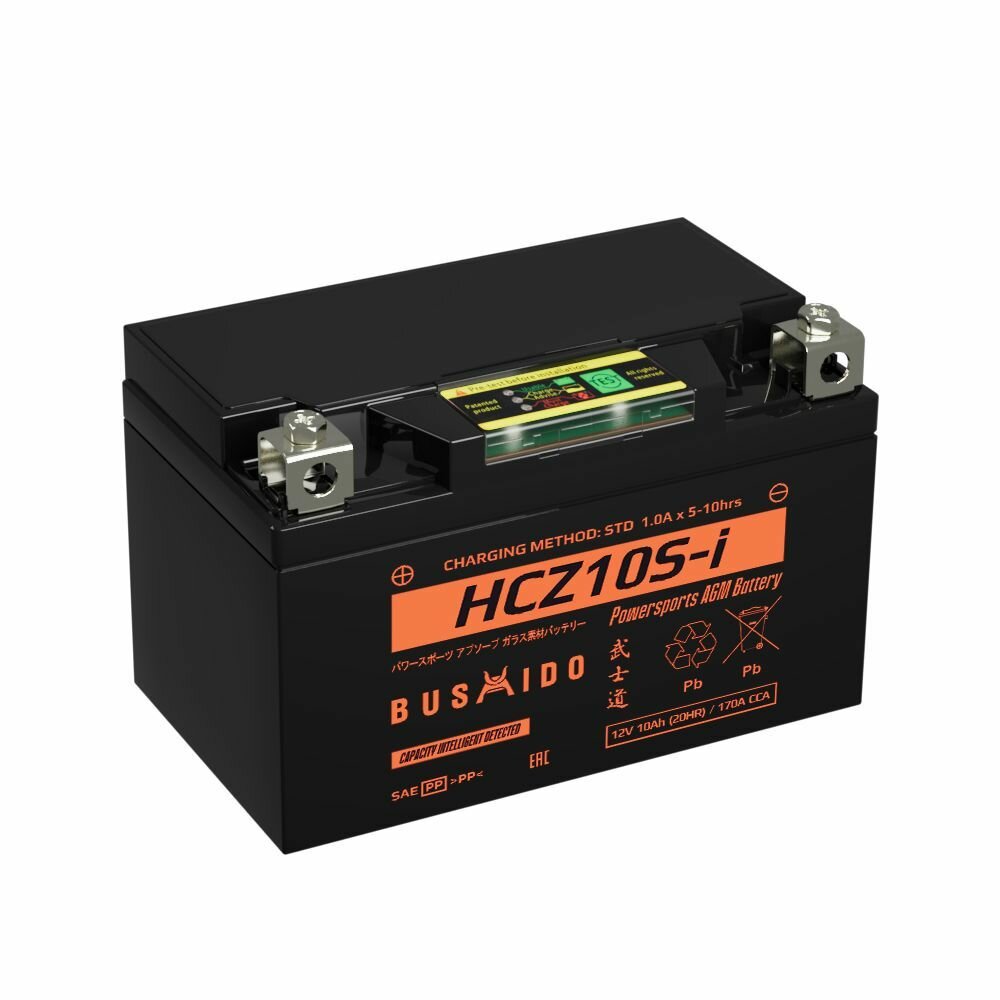 Аккумулятор мото BUSHIDO HCZ10S-i (12В 10Ач 170А 150х87х93мм) прям. пол.