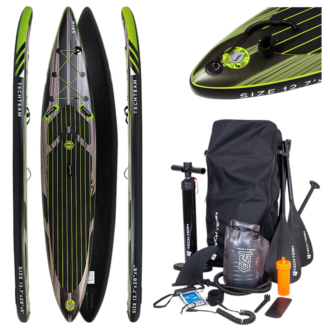 Сапборд Tech Team Spin, 383x72x15см, с насосом, рюкзаком и веслом - Grey