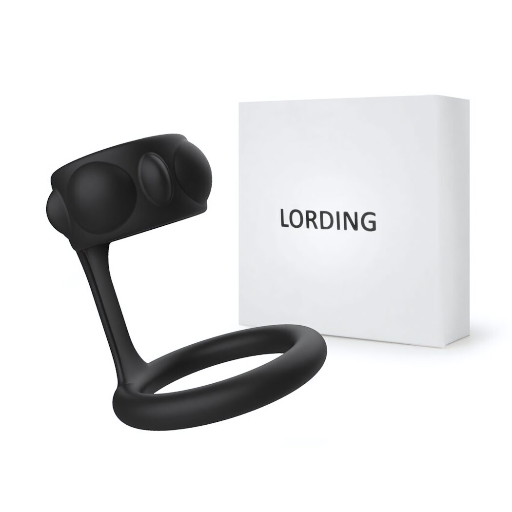 Эрекционная насадка с анатомическими выступами, силикон, 6,2 см, черный цвет, усиление комфорта