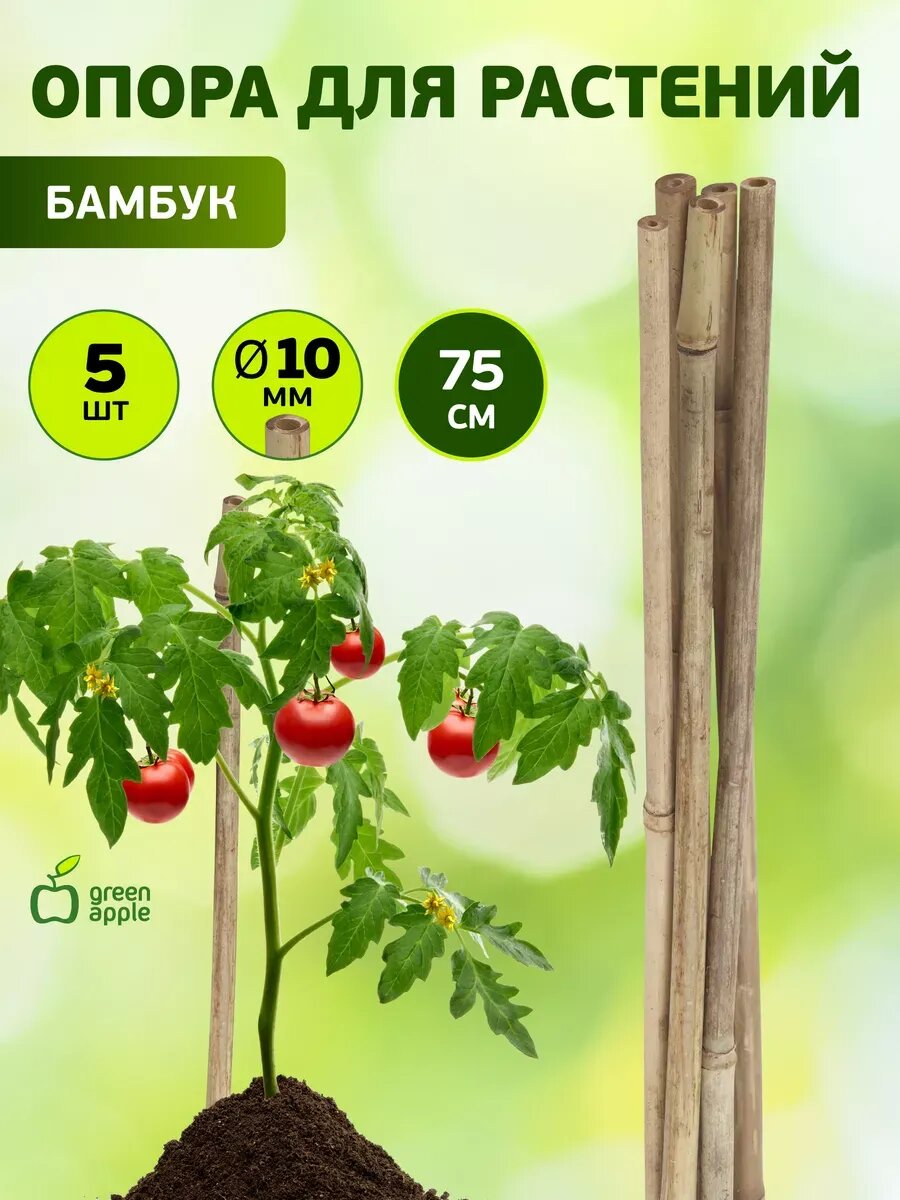 Опора для растений и цветов GREEN APPLE бамбуковая GBS-10-75 поддержка для растений 75см х 10мм, 5 шт