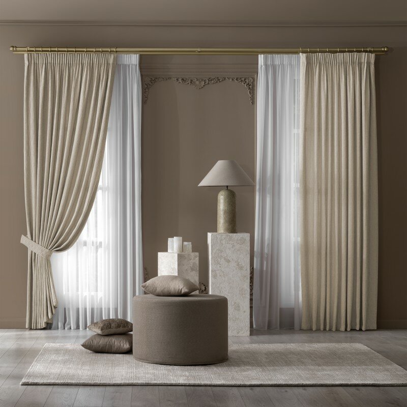 Togas Шторы для комнаты комплект с подхватами "Шевалье" 300 высота на 230 ширина, бежевые, 4 предметаедмета