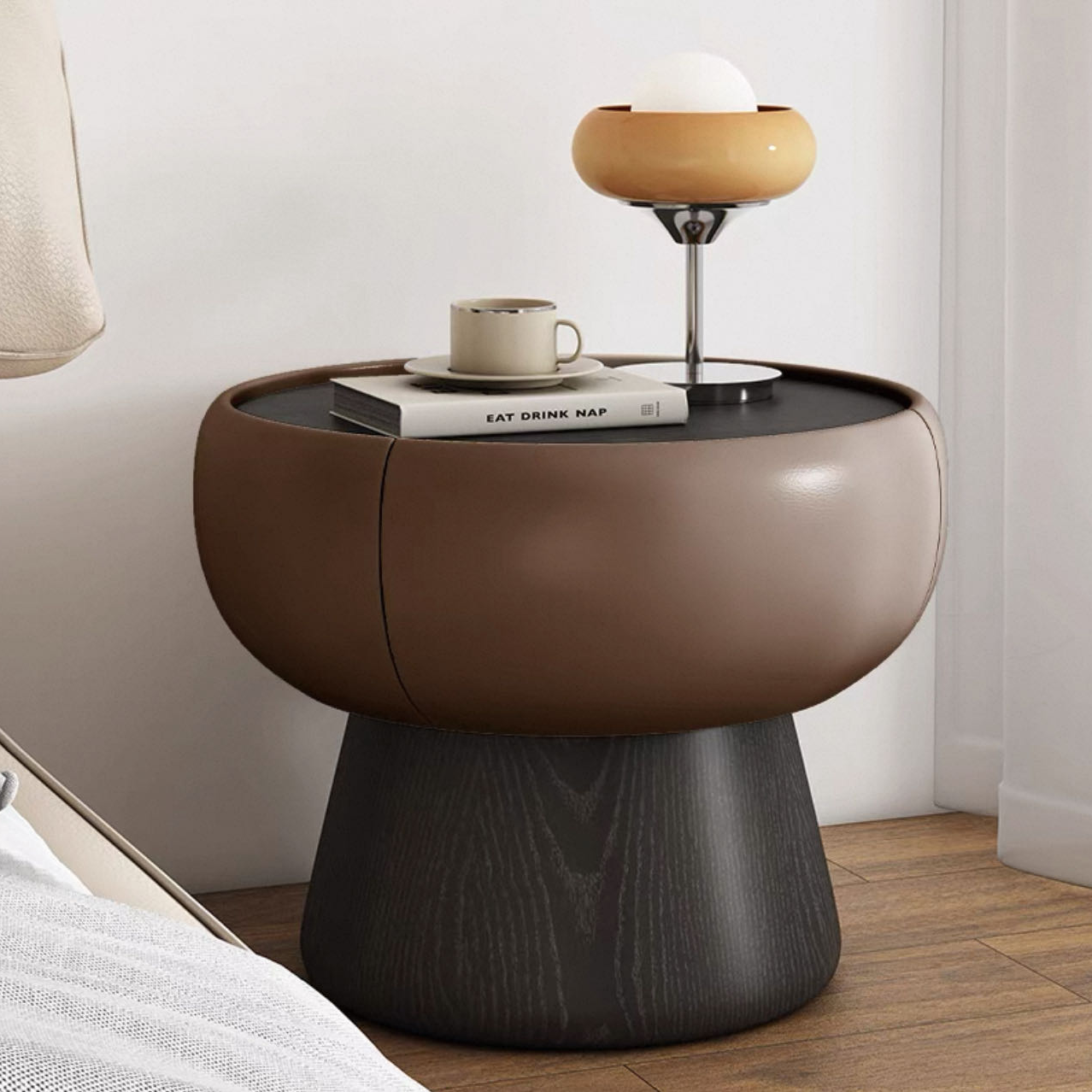 Интерьерная круглая прикроватная тумбочка Ospitale (темно-кофейный)