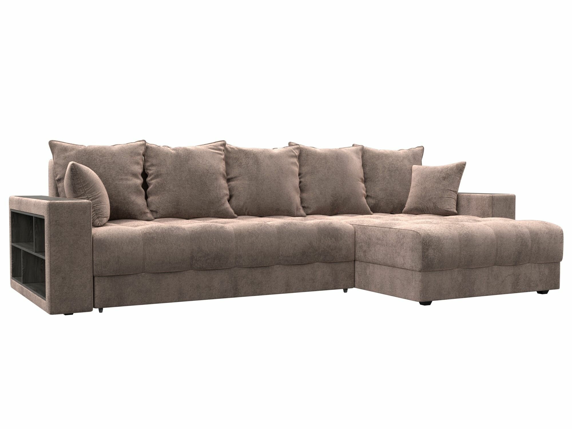 Диван угловой с декором и полкой Нола НПБ, Велюр