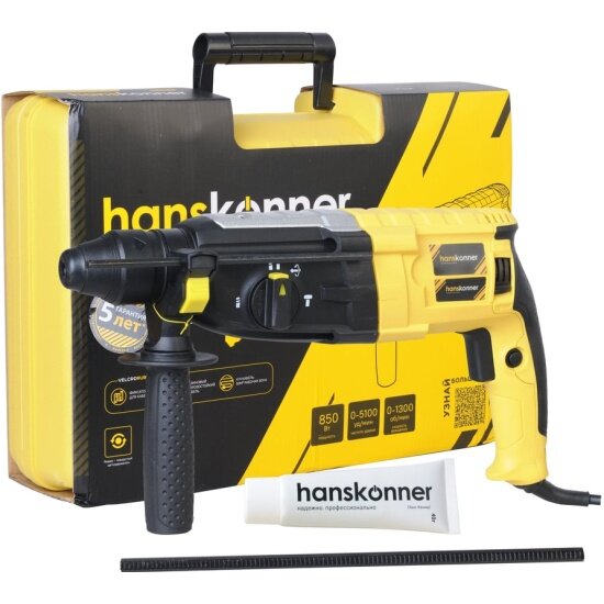 Перфоратор Hanskonner , 850 Вт, 3 реж, 3.2 Дж, 0-4800 уд/м, 0-1300 об/м, 4м рез. кабель