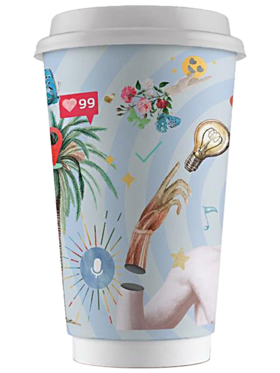 Стакан бумажный 2-слойный Глянцевый селфи d 90 450 мл, туба: 19 шт.