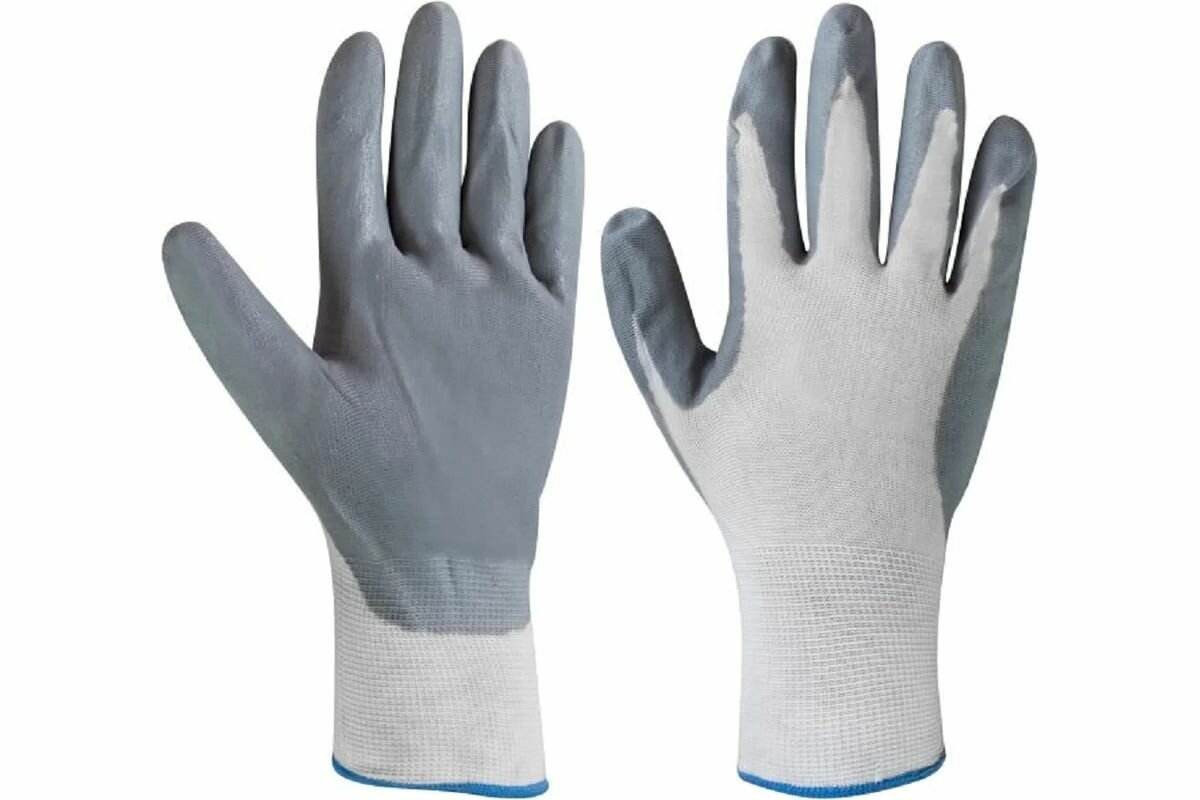 Перчатки нейлоновые с нитриловым обливом (серые) комплект 2 пары, размер 10