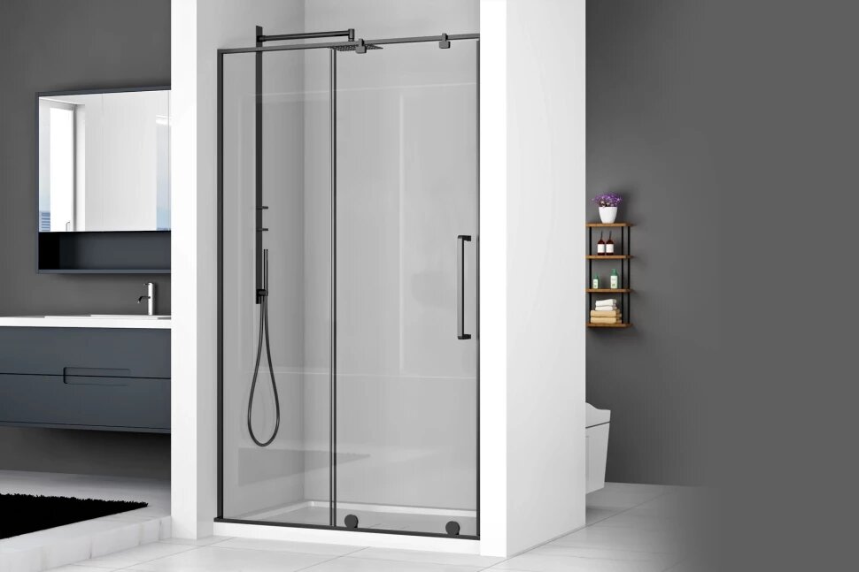 Душевая дверь Royal Bath Bern Bern-S RB140-T-BL 140 см, профиль черный матовый, стекло прозрачное