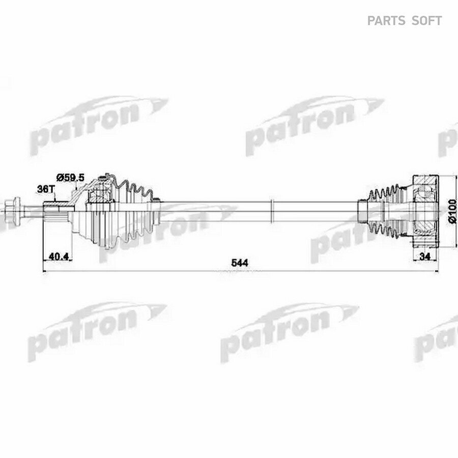 Полуось передняя левая 36x544x59.5 AUDI: A3 03- , A3 SPORTBACK 04- , A3 кабрио 08- \ SEAT: LEON 05- , TOLEDO III 04- \ SKODA: OCTAVIA 04- , OCTAVIA COMBI 04- PATRON PDS0253 | цена за 1 шт