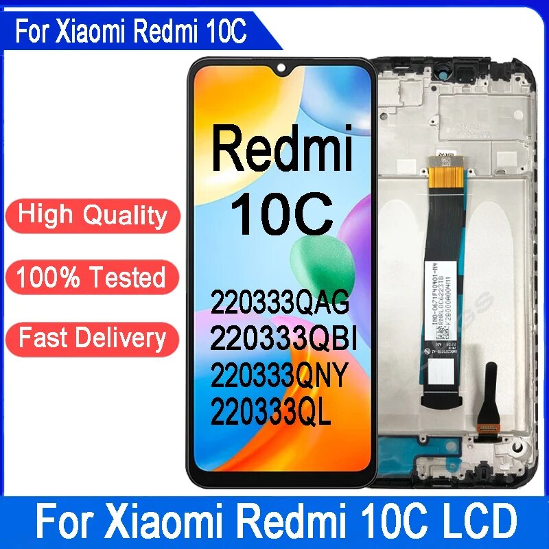 ЖК-дисплей 6,71 "для Xiaomi Redmi 10C с сенсорным экраном и дигитайзером в сборе с рамкой для Redmi 10C 220333QBI, ЖК-экран Black No Frame