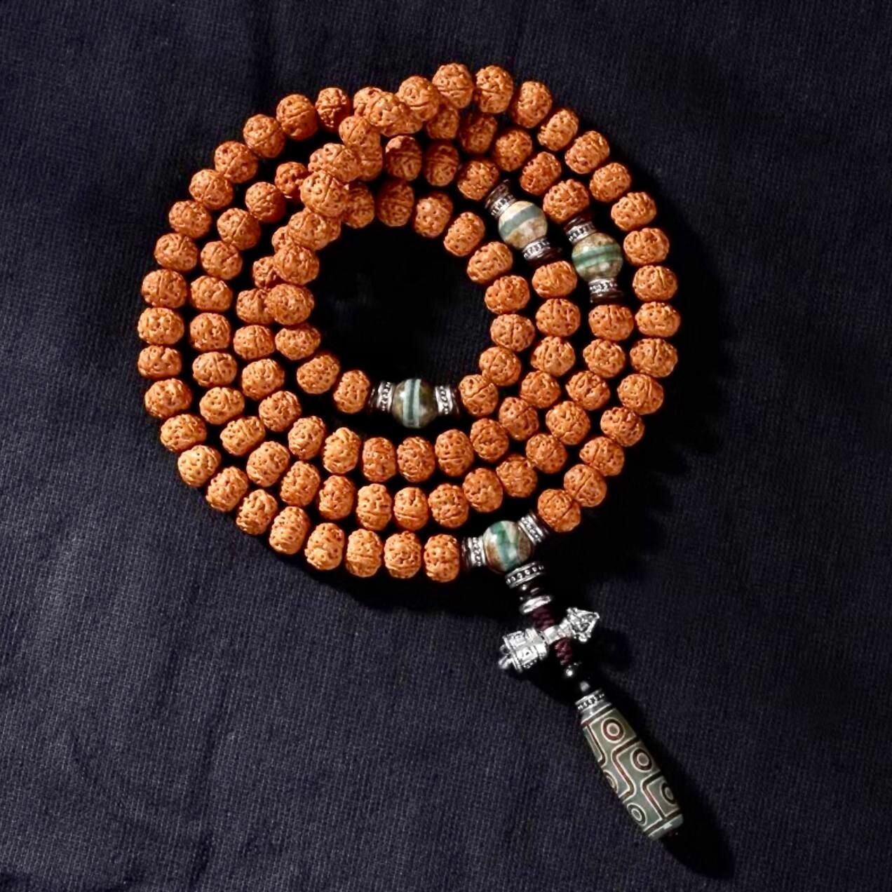 Четки рудракша с бусиной Дзи 108 бусин-