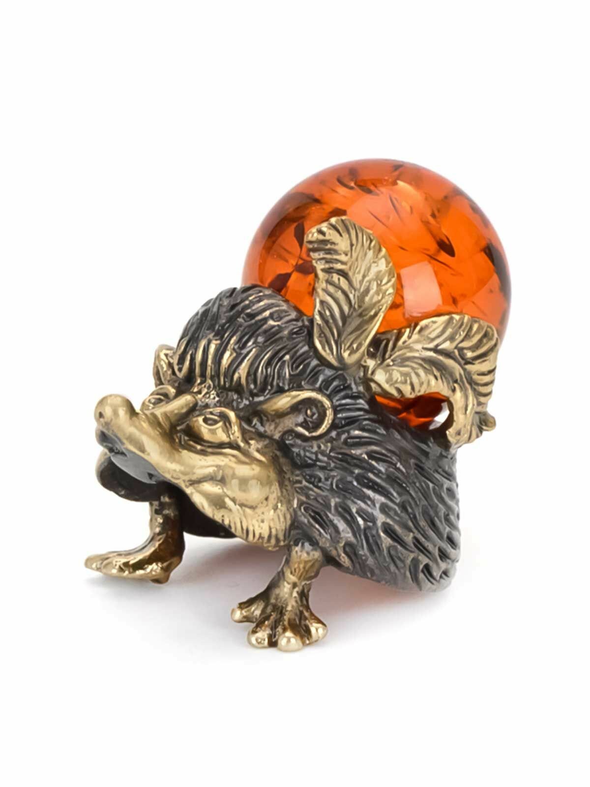 Сувенирная фигурка - Еж & Яблоко, Балтийский Янтарь, 2,5 см