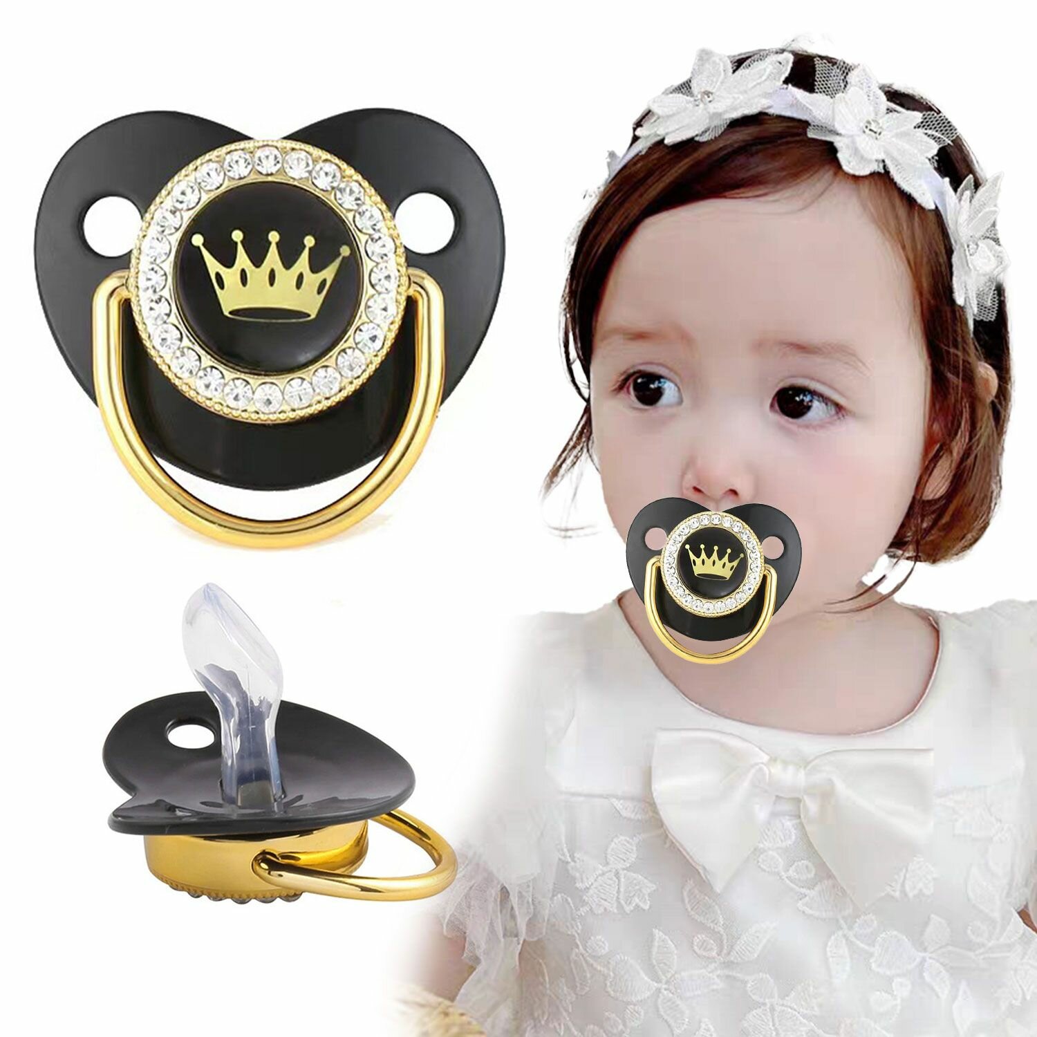 Пустышка с бриллиантовой короной и пылезащитным колпачком, силиконовая пустышка для детей 0-3 лет, подарок для новорожденных