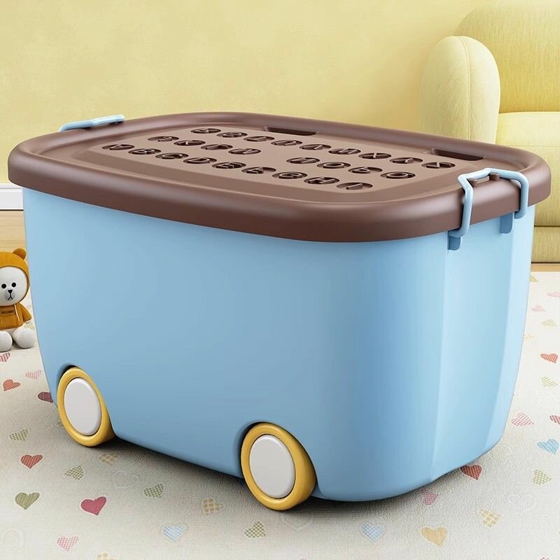 Короб с крышкой для хранения игрушек, объем 60 литров, 1 шт, голубой