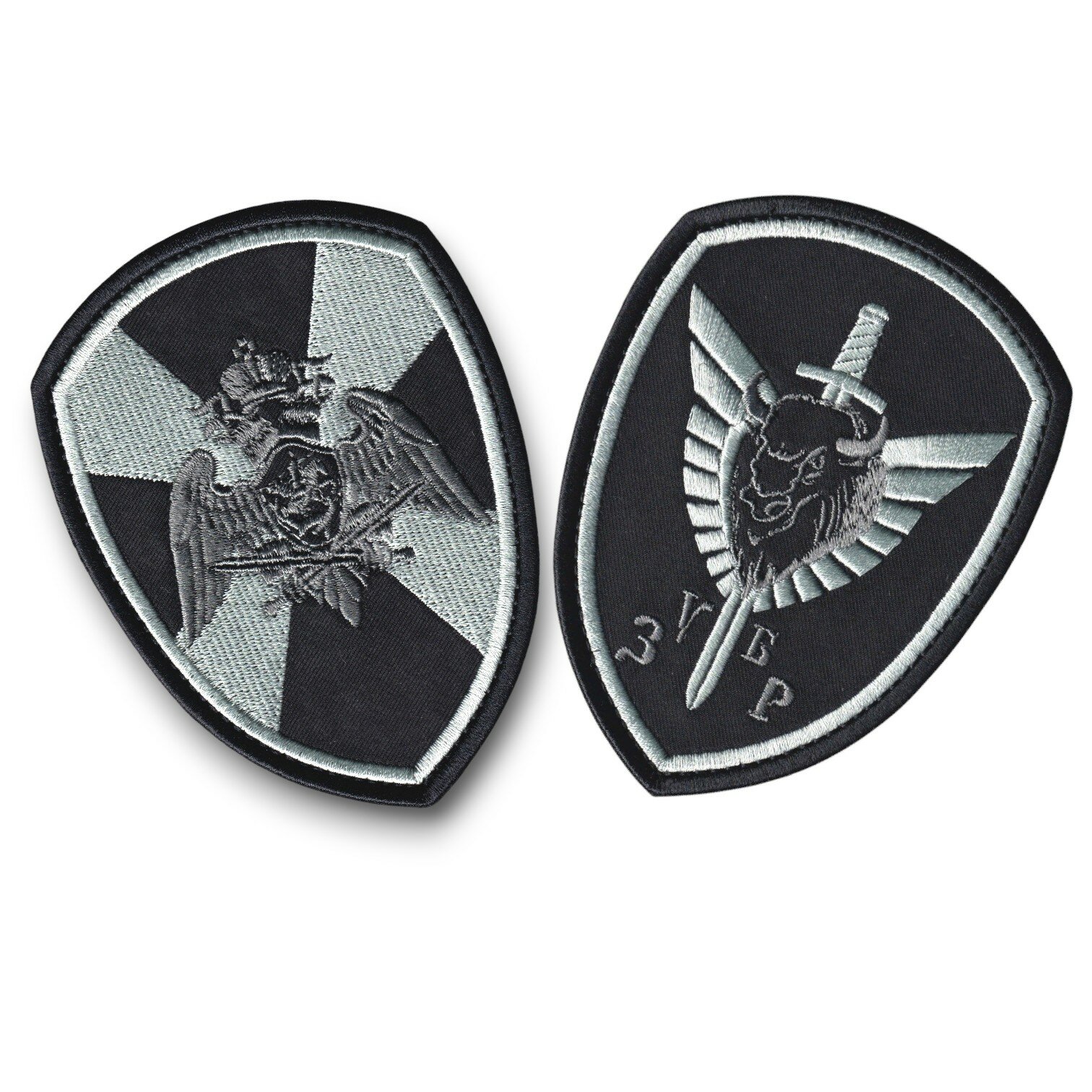 Шевроны Росгвардии Зубр + Орел Комплект Серо-Черные (Черный / На липучке)