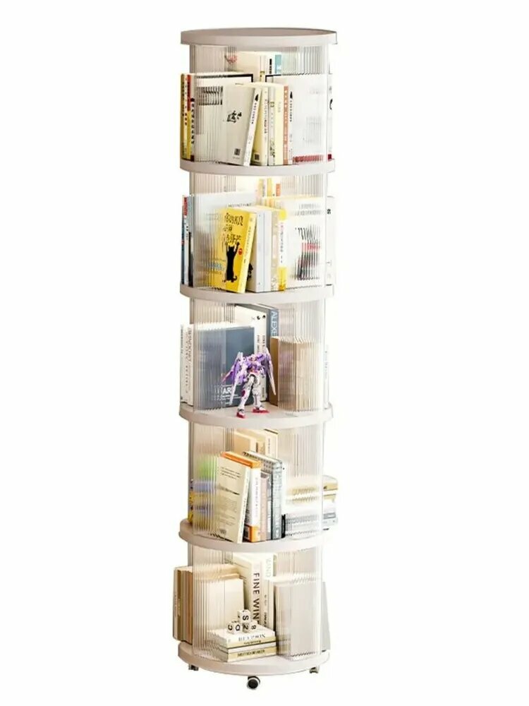 Вращающаяся книжная полка, напольная полка, простой книжный шкаф, 5 ярусов, с универсальными колесами