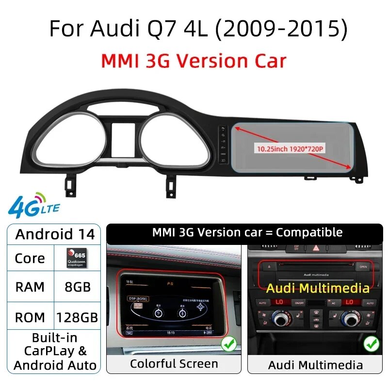 Android 14 авто радио CarPlay для Audi A6 C6 4f для Audi Q7 4L 2005-2015 MMI 2G 3G GPS автомобильный мультимедийный плеер Navi стерео DSP Q7 Q8G128 MMI 3G
