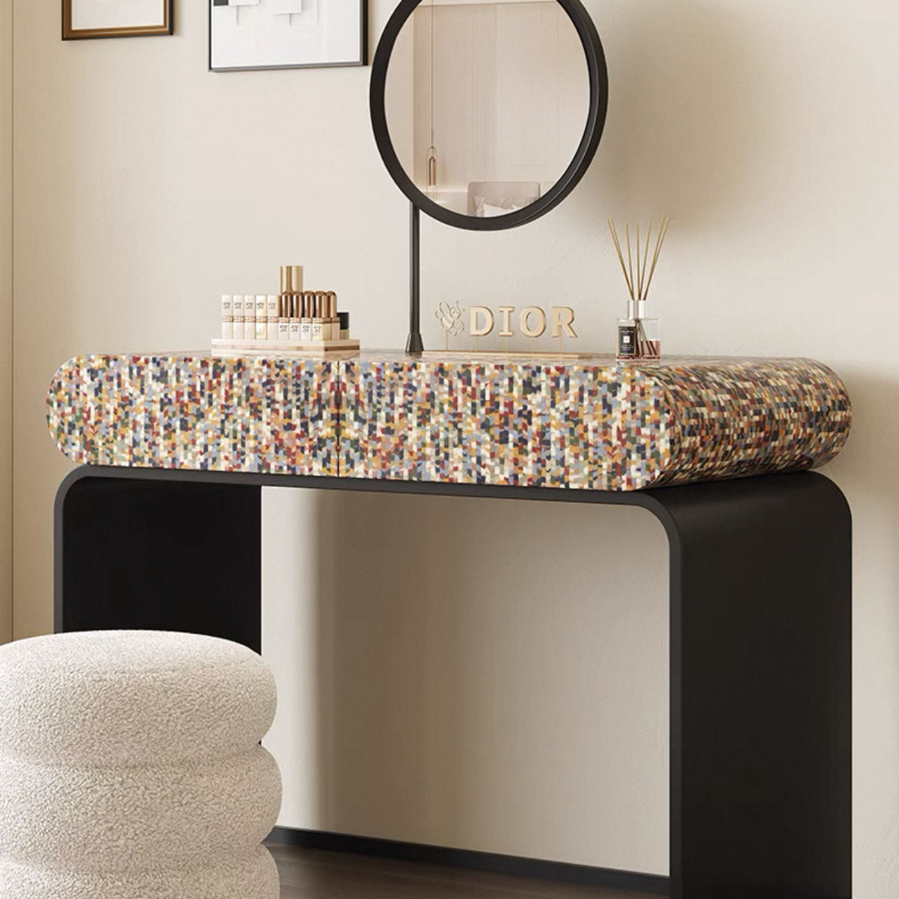 Интерьерный туалетный стол с ящиками для хранения и с зеркалом Ampius в стиле Rainbow Mosaic (столик с зеркалом)