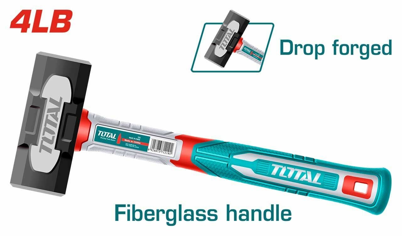 Кувалда "TOTAL", квадратная, боек 1800 гр, прорезиненная рукоятка