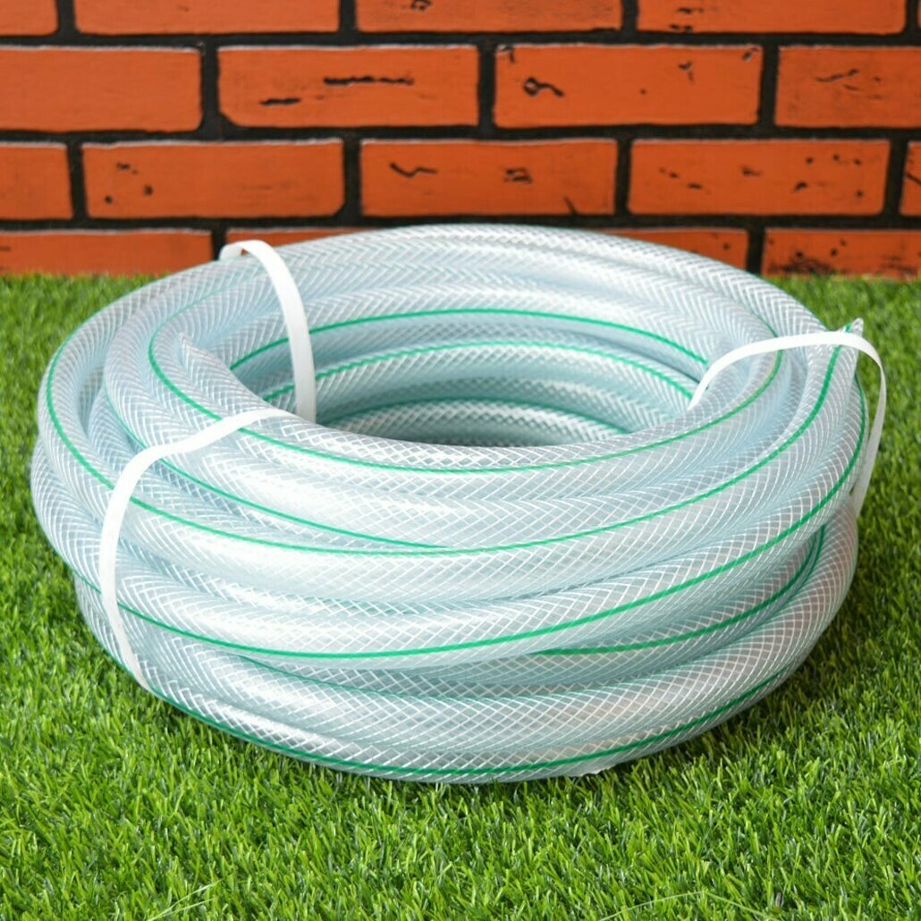 Шланг 20м "Силикон" прозрачный армированный ПВХ, d18мм, с сетчатой текстурой, гибкий и прочный, для воды