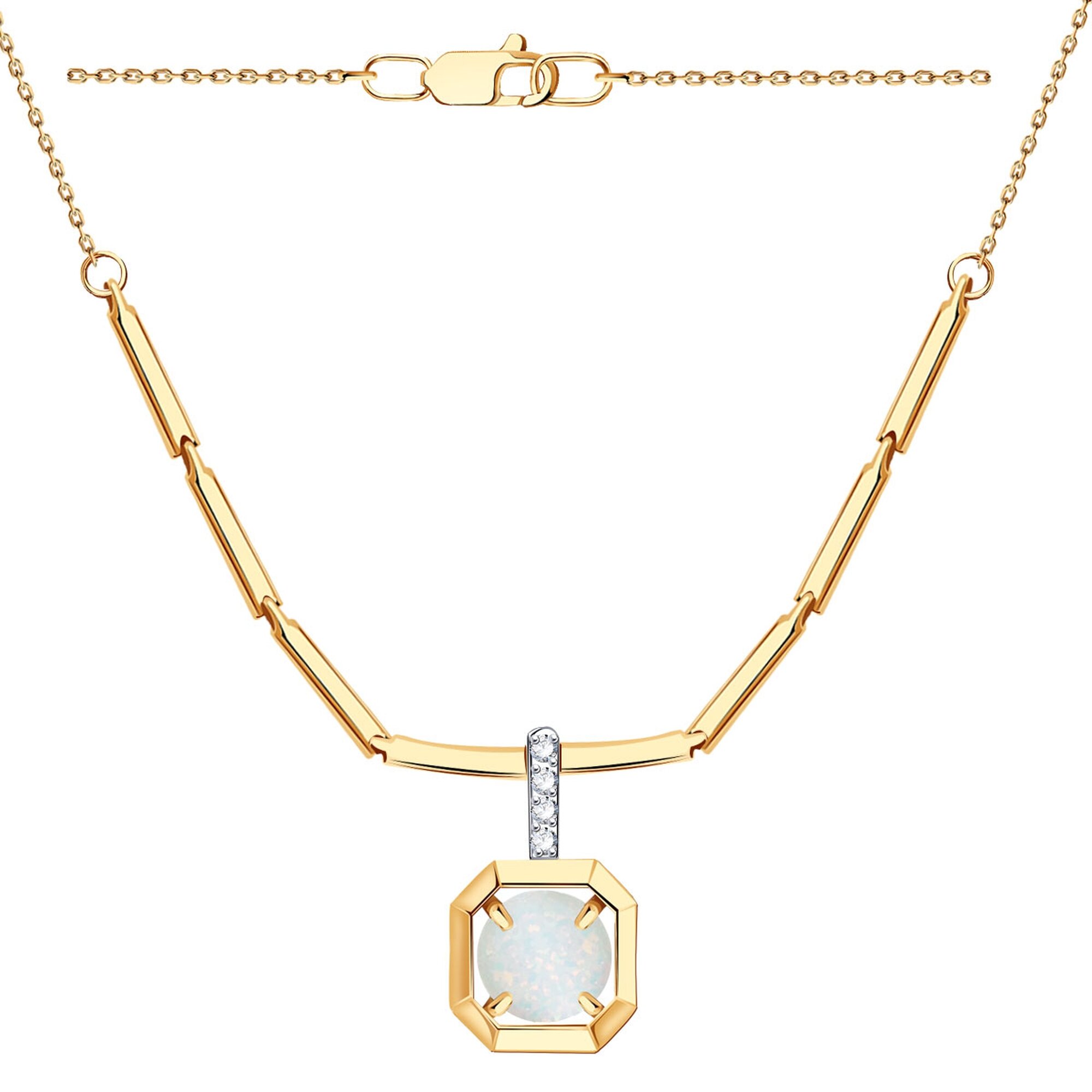 Колье, красное золото, 585 проба, опал, фианит