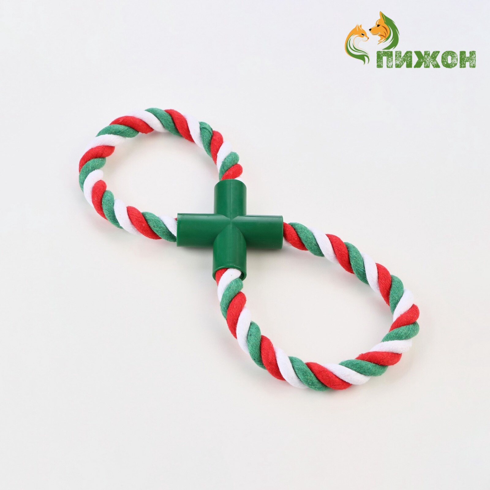 Игрушка тренировочная канатная "Зимняя восьмёрка", до 20 см, 100 г, красная/белая/зелёная 79161