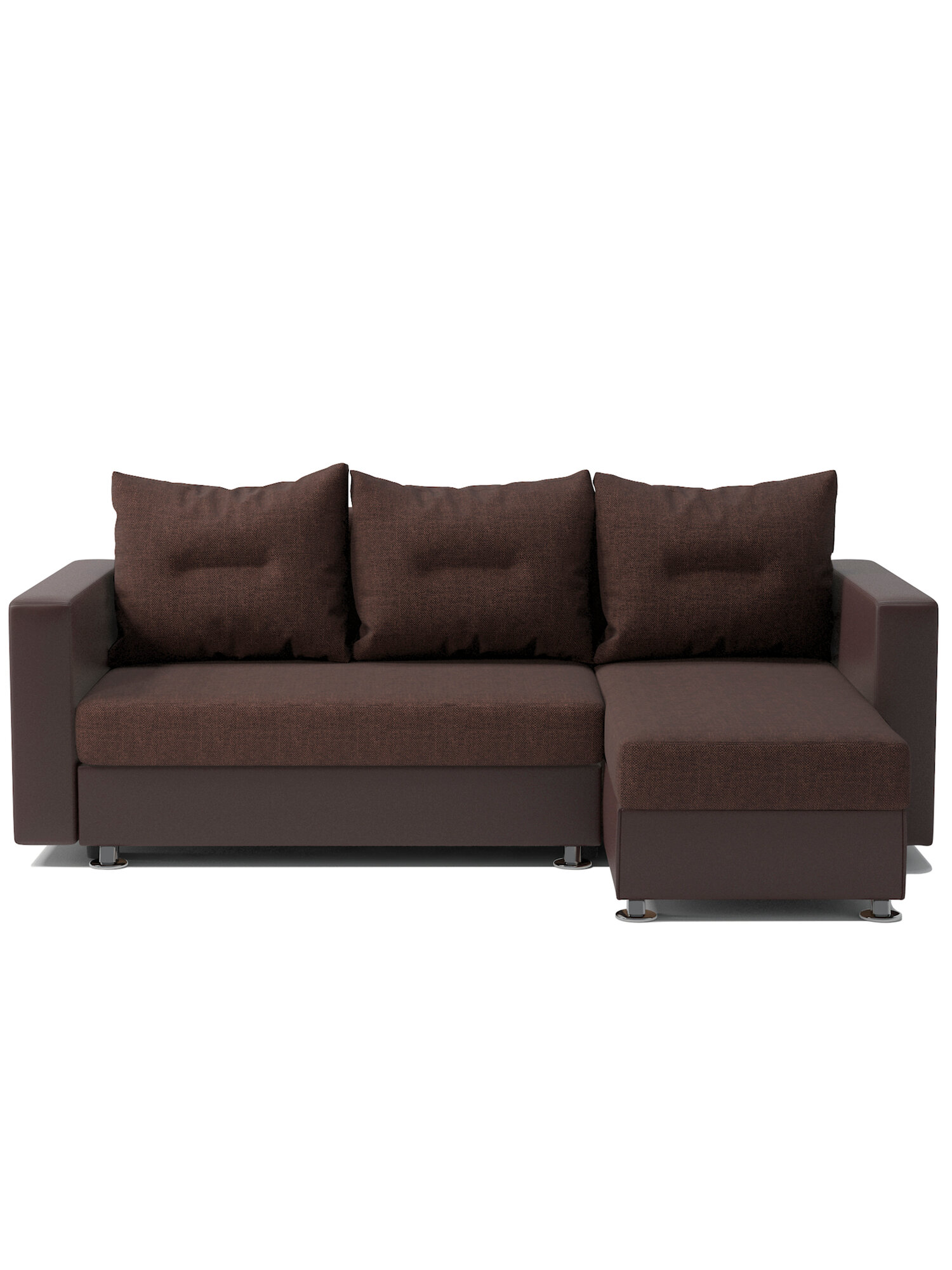 Угловой диван-кровать Ария раскладной 225х78х150 см правый угол рогожка и экокожа шоколад