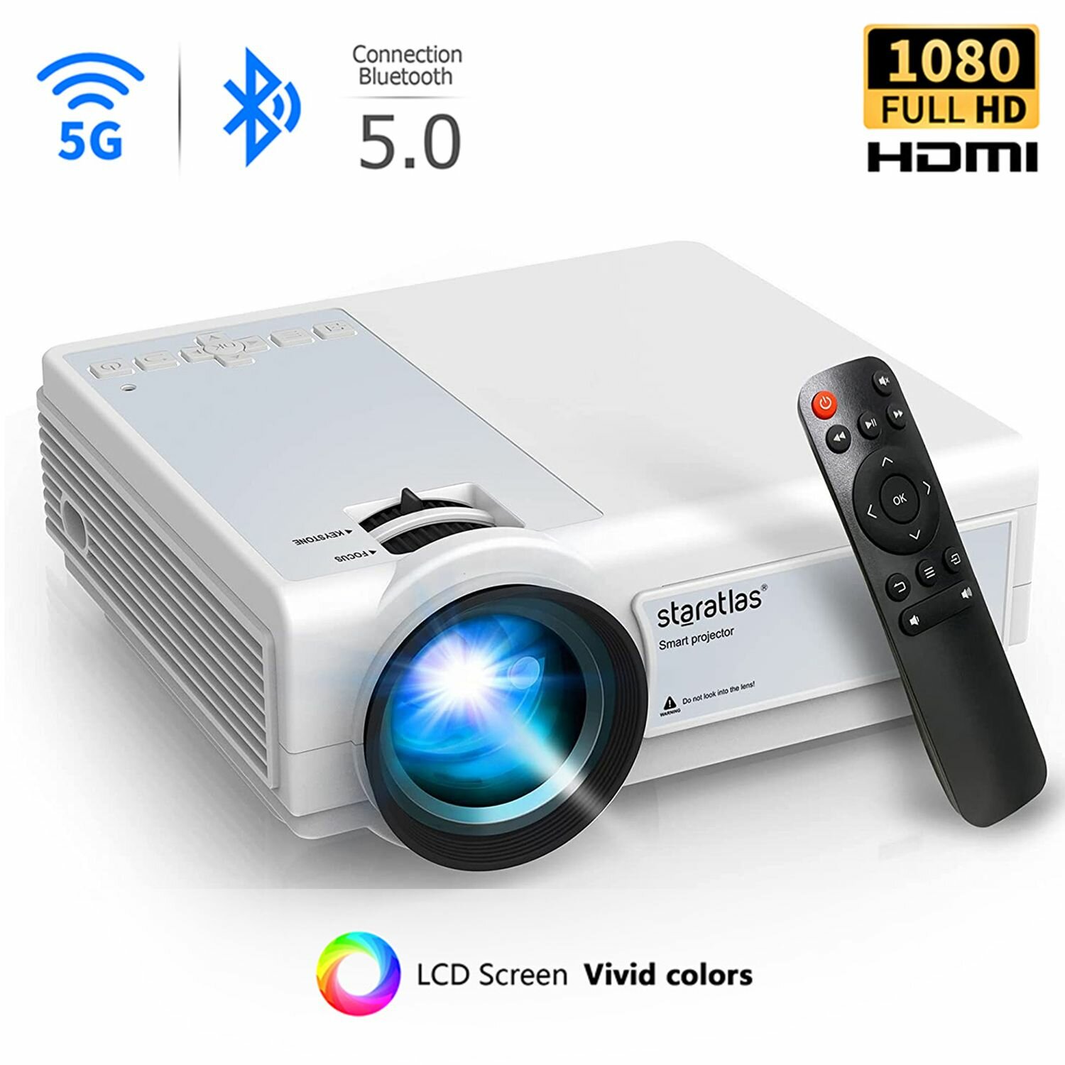 Проектор с Wi-Fi и BT 5G Native 1080P для домашнего кинотеатра, портативный видеопроектор для улицы, совместимый с USB, VGA, HDMI, телефоном