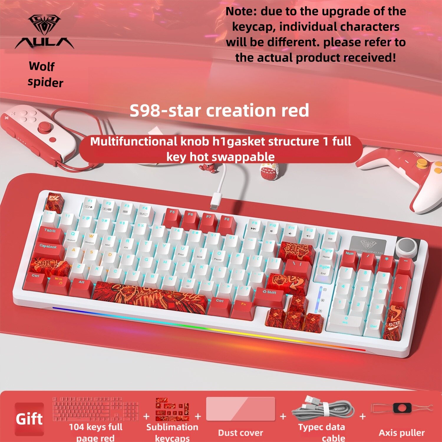 AULA S98 Беспроводная механическая клавиатура игровая трехрежимная Bluetooth USB Type-C беспроводная 2.4G