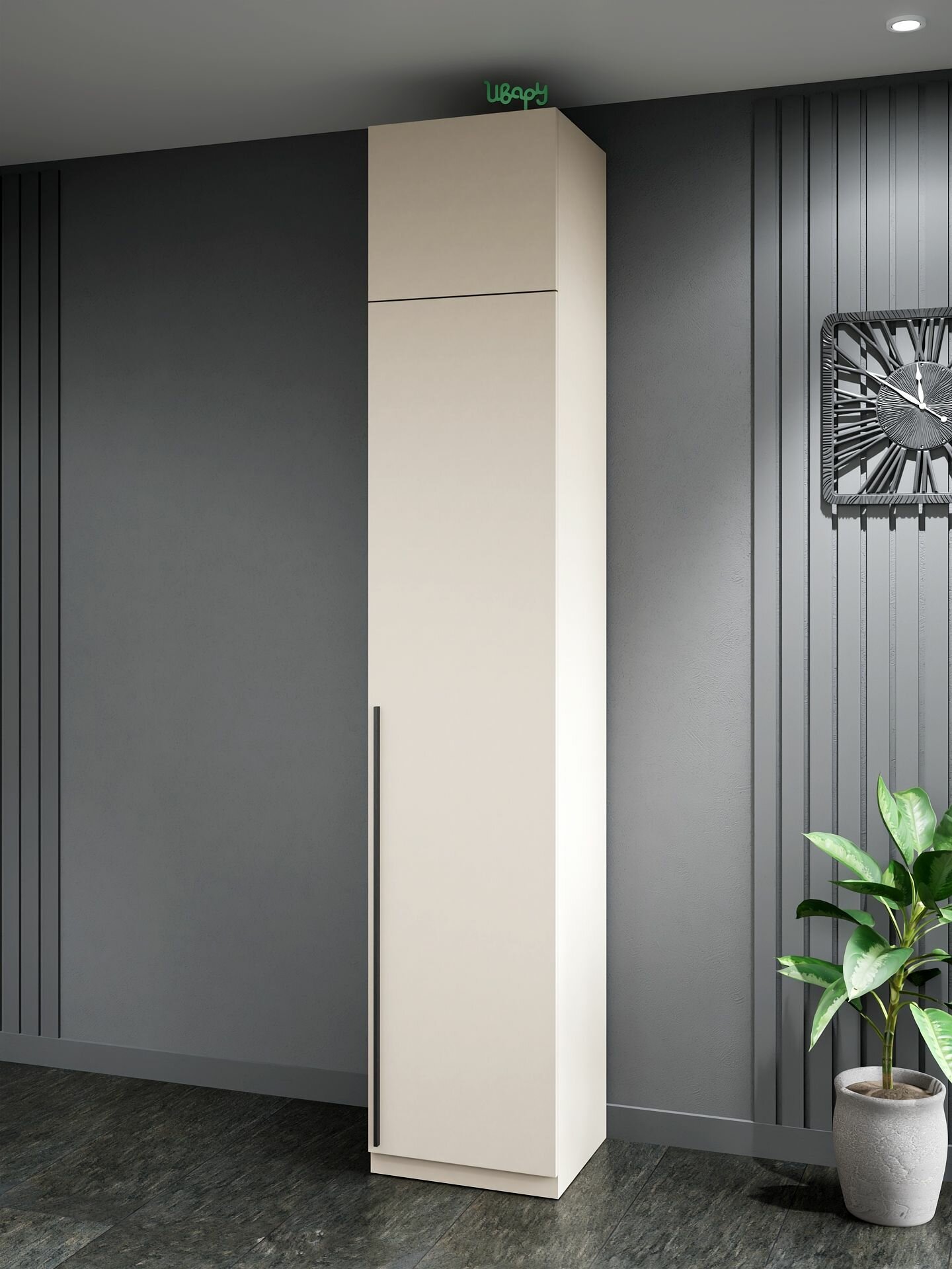 Распашной шкаф-пенал для одежды и хранения вещей Николь 6 Ивару с полками 45х40х240 см кашемир / черный