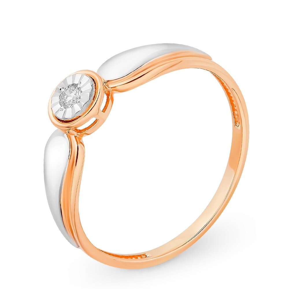 Кольцо помолвочное, красное золото, 585 проба, родирование, бриллиант