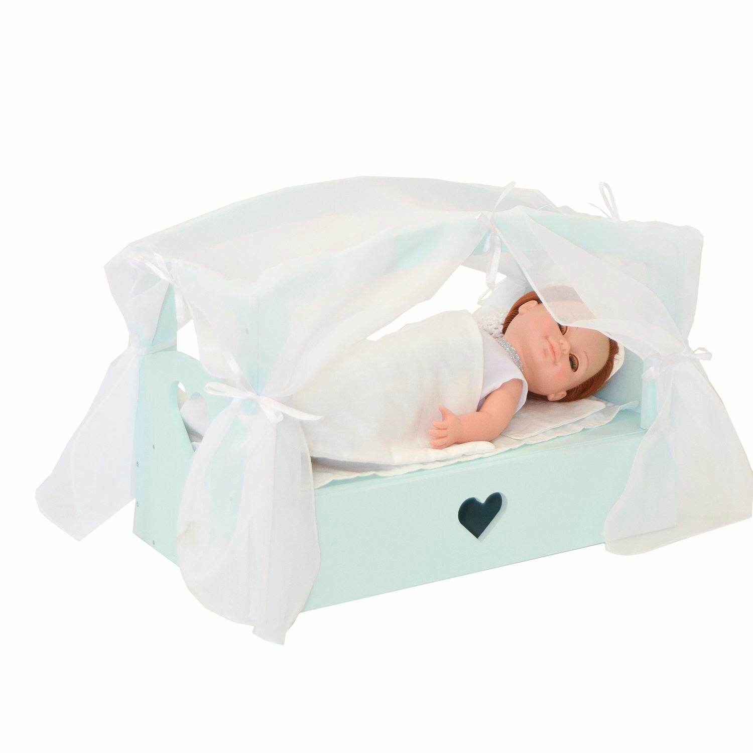 Кроватка с бельевым ящиком Серии "Любимая кукла", цвет Аквамарин