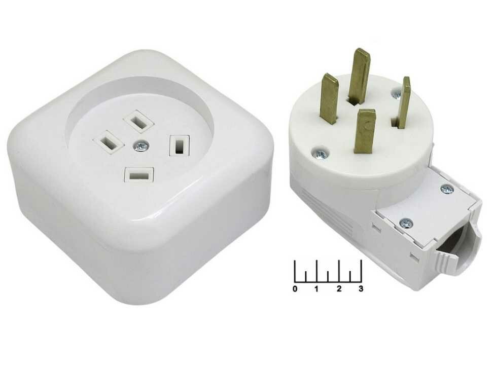 Вилка+розетка для электроплит 4pin 32A белая Светоприбор