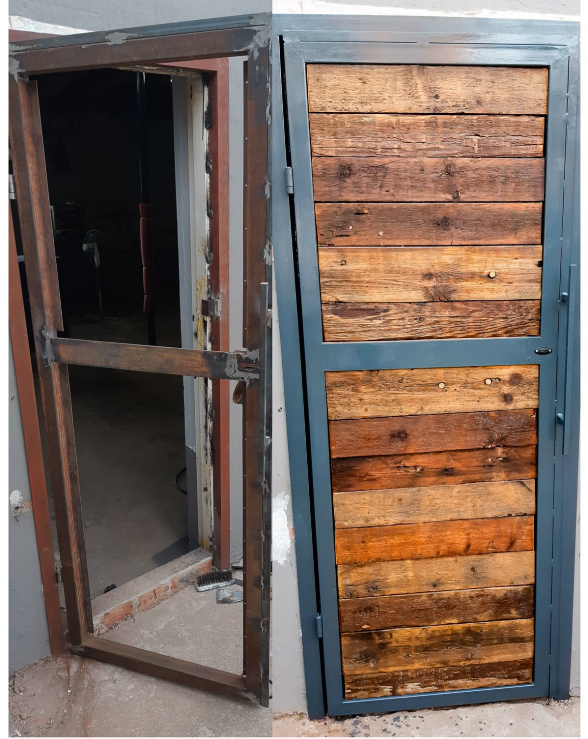 Дверь Loft амбарная доска и металлокаркас. Покрытие воск