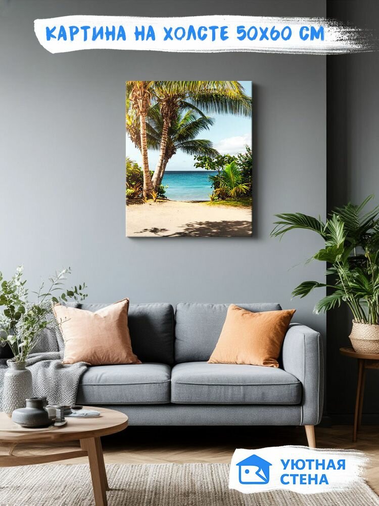 Картина на натуральном холсте Уютная стена "Райские пальмы около лазурного океана" 50х60 см