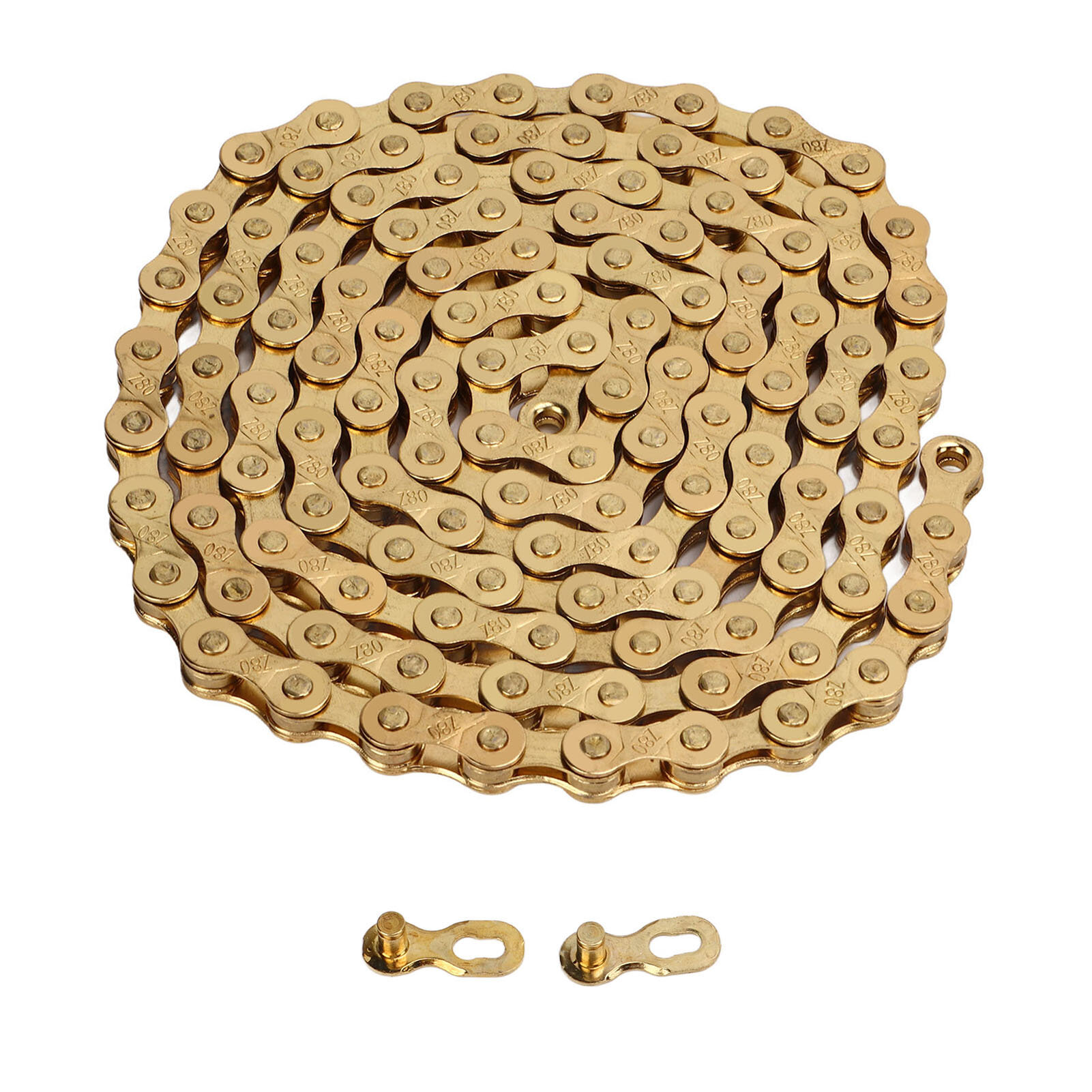 8-скоростная велосипедная цепь, 116 звеньев, стальная цепь с золотым гальваническим покрытием, для шоссейных велосипедов, с соединителем цепи, для езды на открытом воздухе.