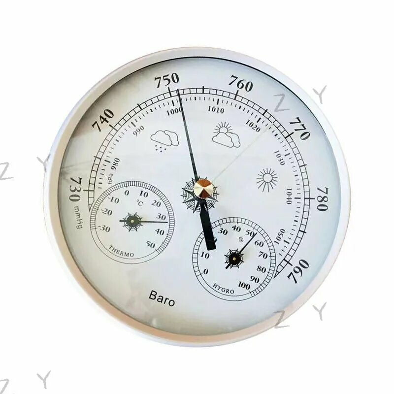 Барометр Настенный，Барометр, термометр, гигрометр 130 мм серебро