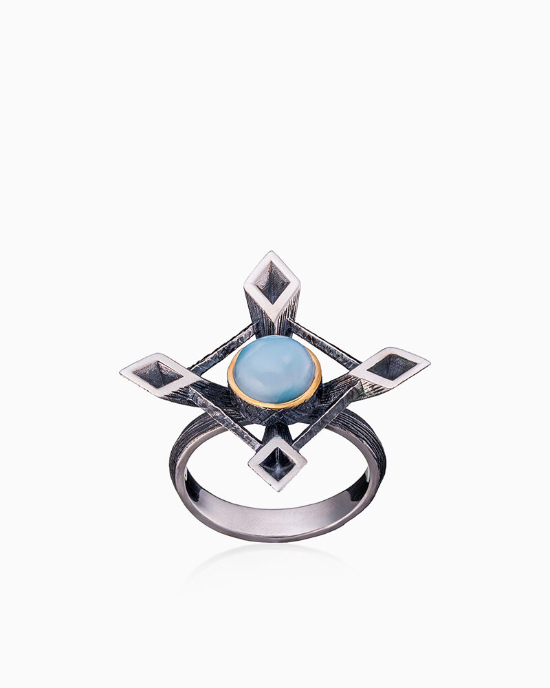 Кольцо, серебро, 925 проба, ларимар