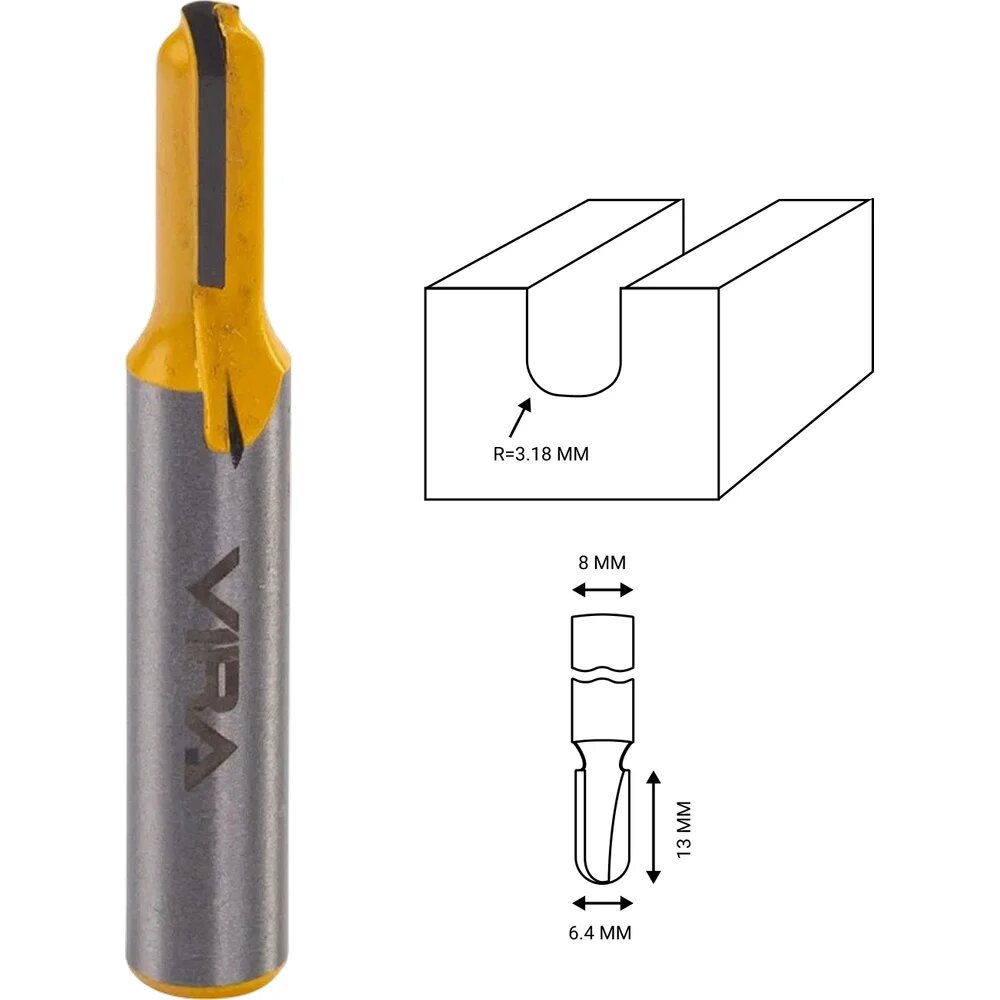 Фреза пазовая галтельная (6.4х13 мм; R3.18 мм; хвостовик 8 мм) VIRA 553341