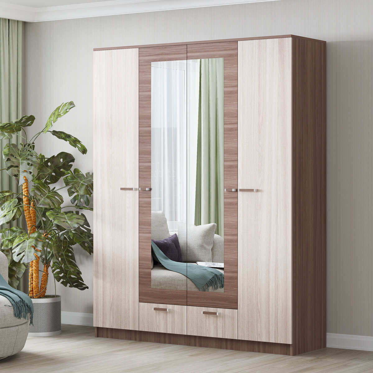 Шкаф распашной Адель с полками 160х47х210 см Ясень шимо светлый/Ясень шимо тёмный