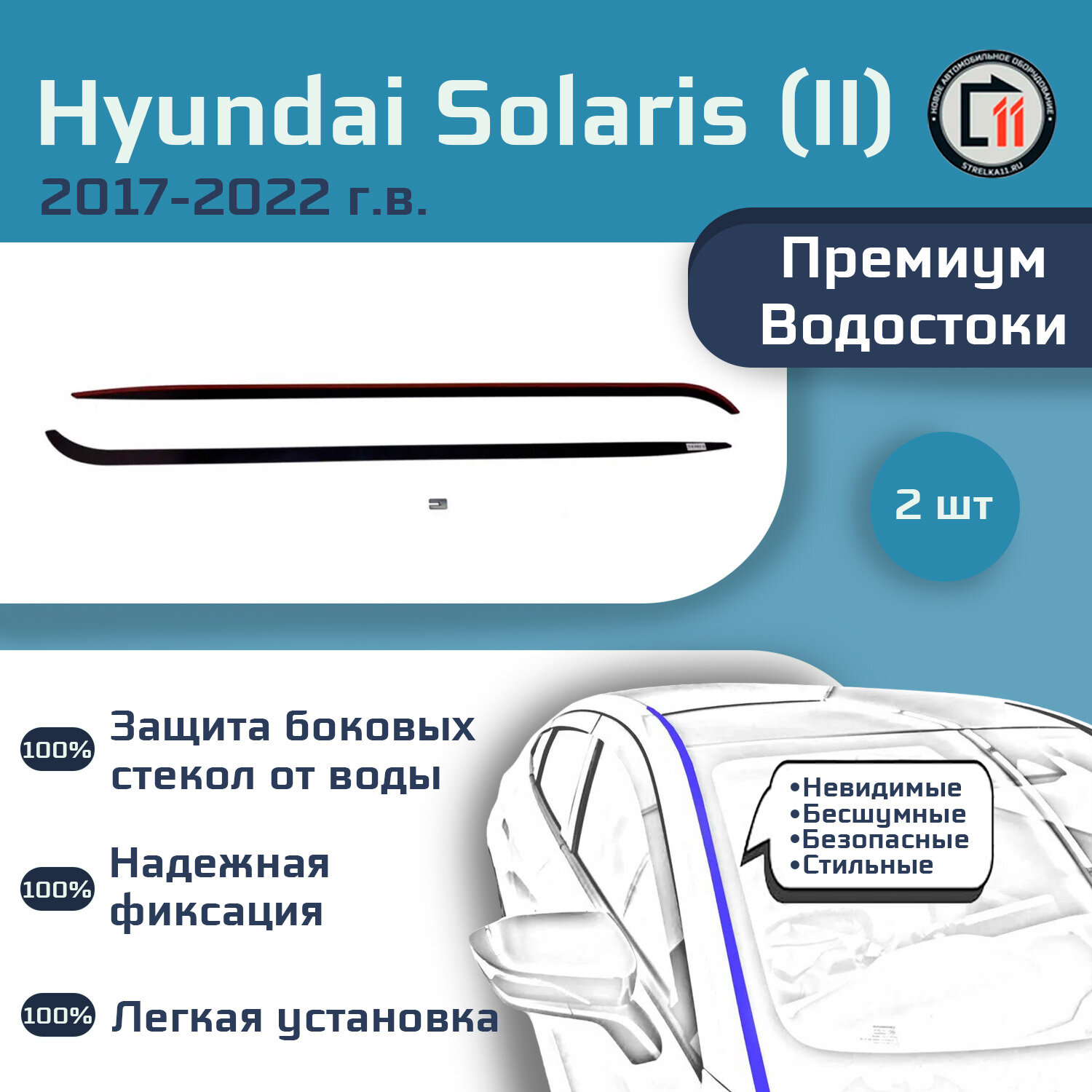 HYUNDAI SOLARIS 2017-2022 (II+II рестайлинг) - Премиум водостоки лобового стекла