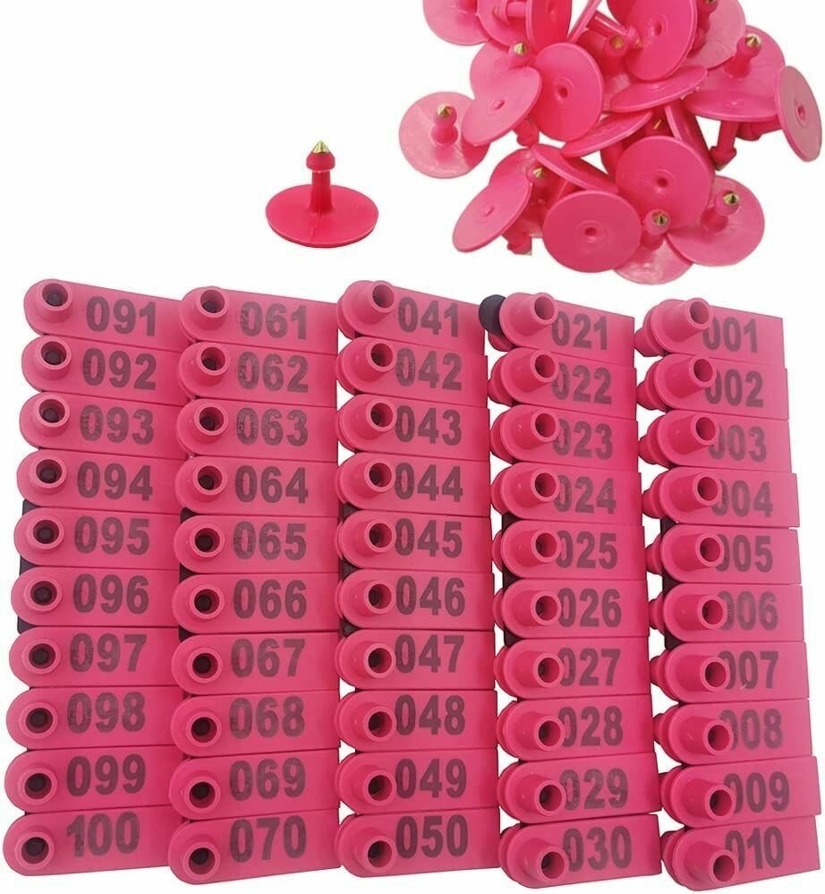100PCS 001-100 пластиковые бирки для ушей домашнего скота / бирки для сельскохозяйственных животных