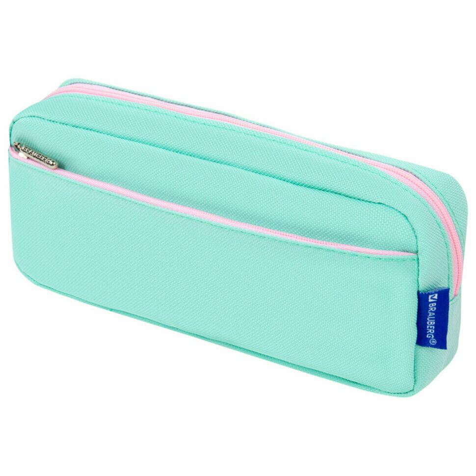 Пенал мягкий BRAUBERG PASTEL, 2 отделения, мятный, 21х9,5х5 см, 272275, 272275