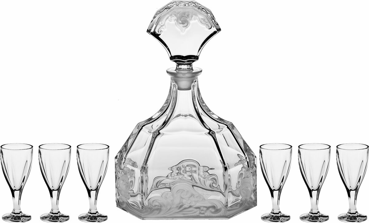 Набор для ликера "PATRICIEN": 1 штоф 500 мл + 6 рюмок 50 мл, хрусталь, Crystal Bohemia/ БПХ411