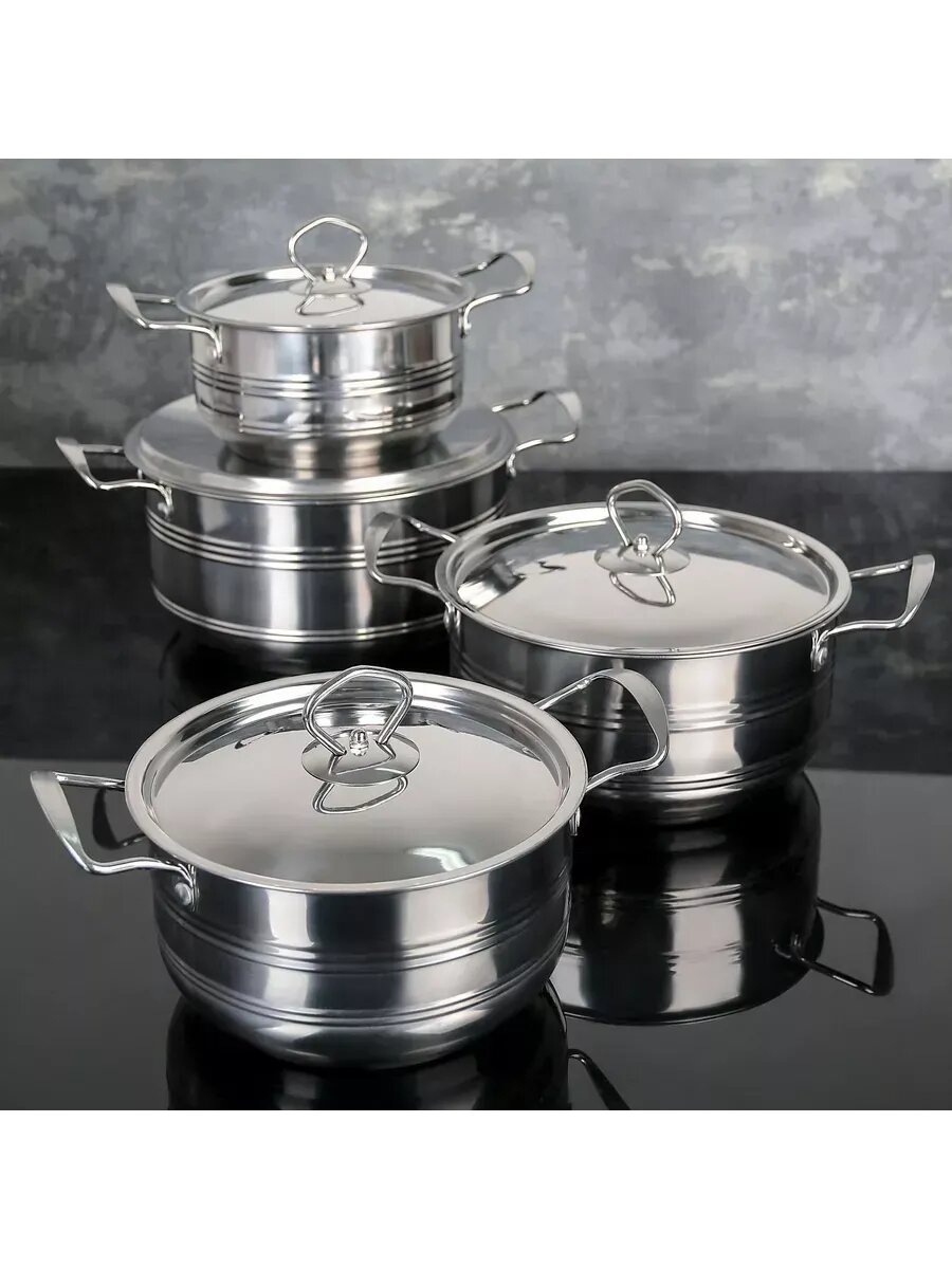 Набор посуды из нержавеющей стали «Ясмин», 4 кастрюли: 2 л,